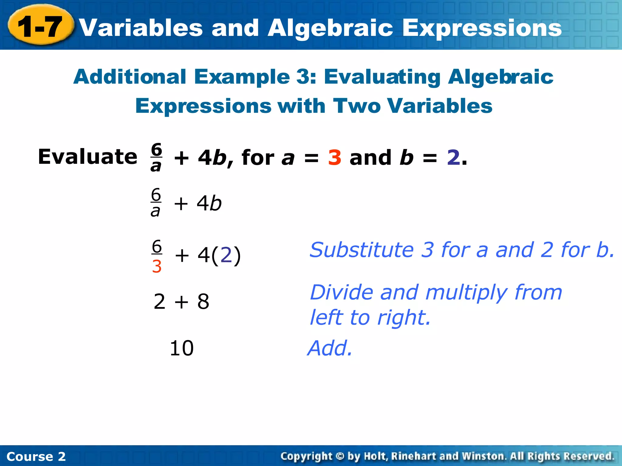 Variable and Algebraic Expressions | PPT