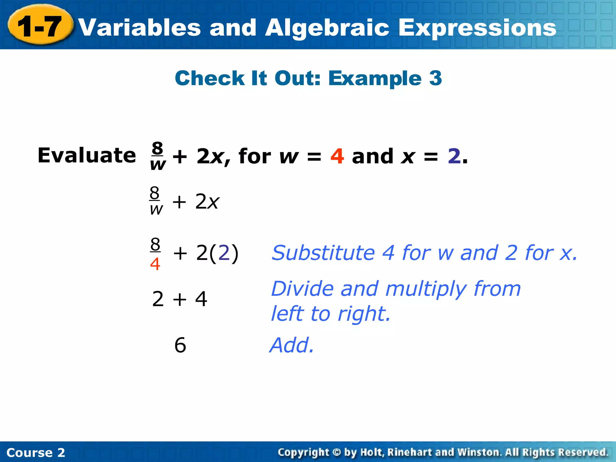 Variable and Algebraic Expressions | PPT