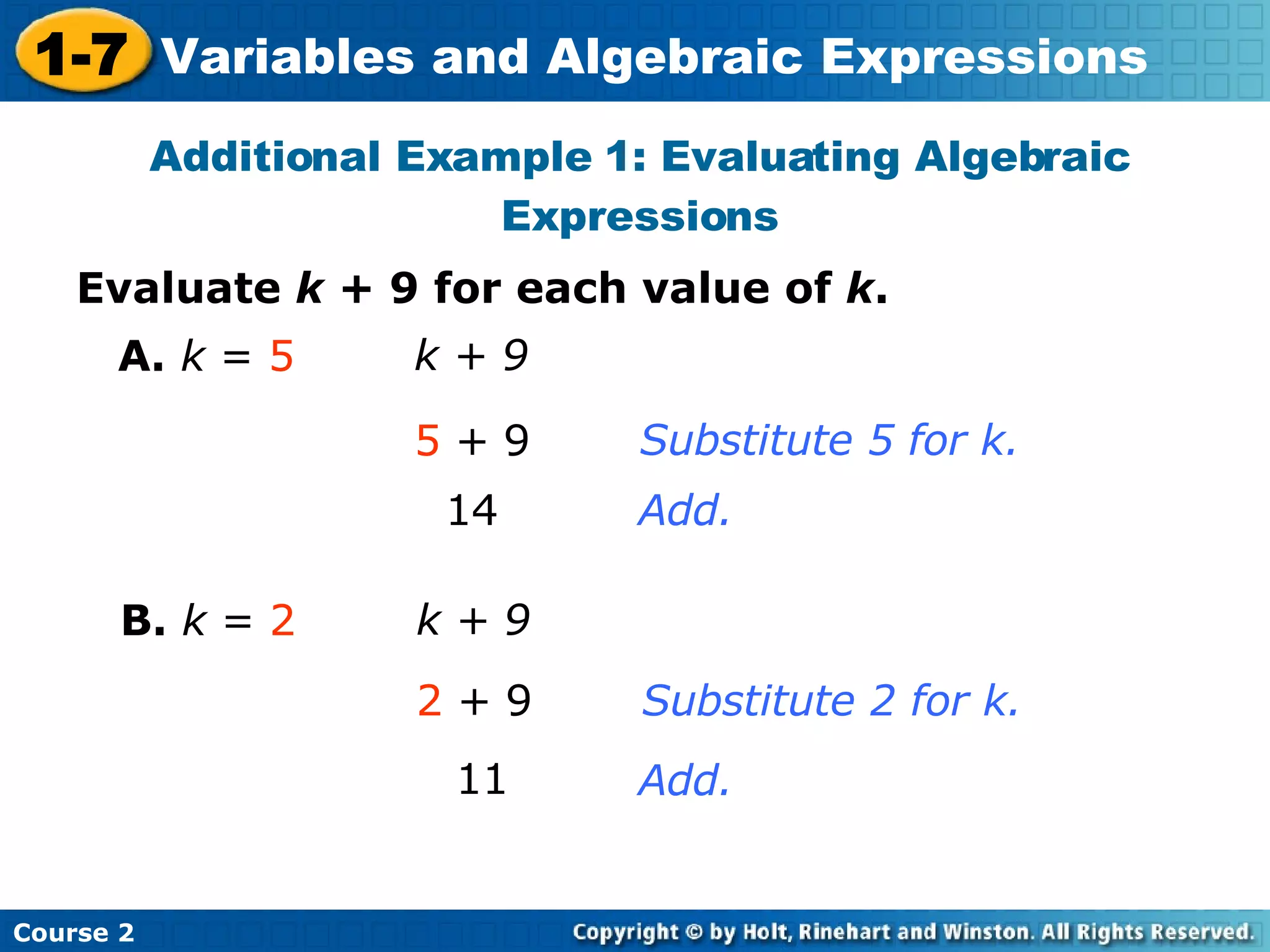 Variable and Algebraic Expressions | PPT