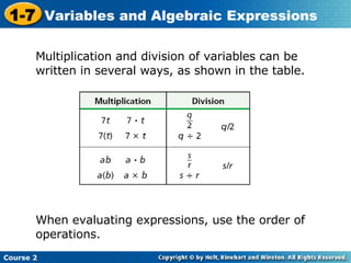 Variable and Algebraic Expressions | PPT