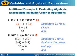 Variable and Algebraic Expressions | PPT
