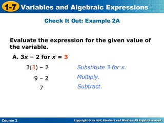 Variable and Algebraic Expressions | PPT