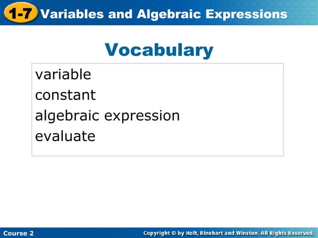Variable and Algebraic Expressions | PPT