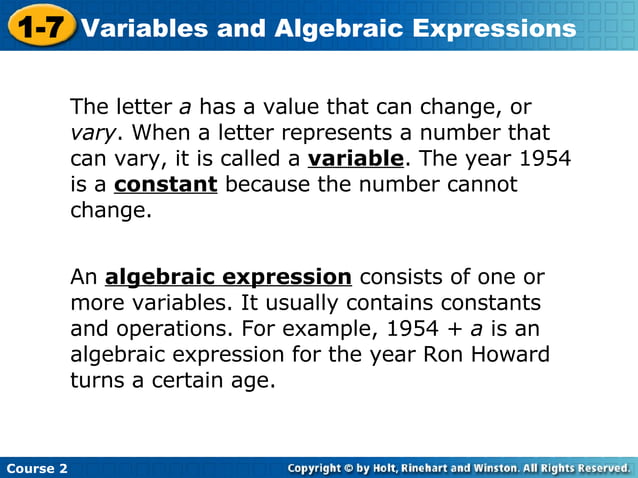Variable and Algebraic Expressions | PPT