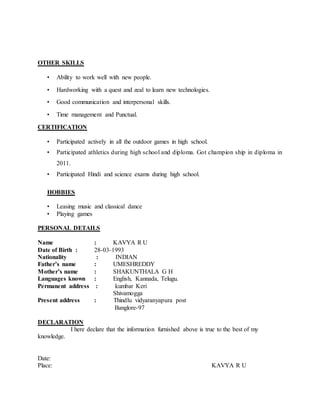 resume kavya | DOCX
