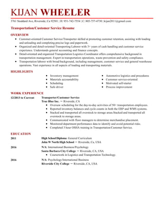 Transportation Resume | PDF | Logistics and Transportation Industry ...