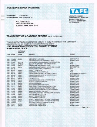 Tafe Quality Systems Subjects Page 1 | PDF