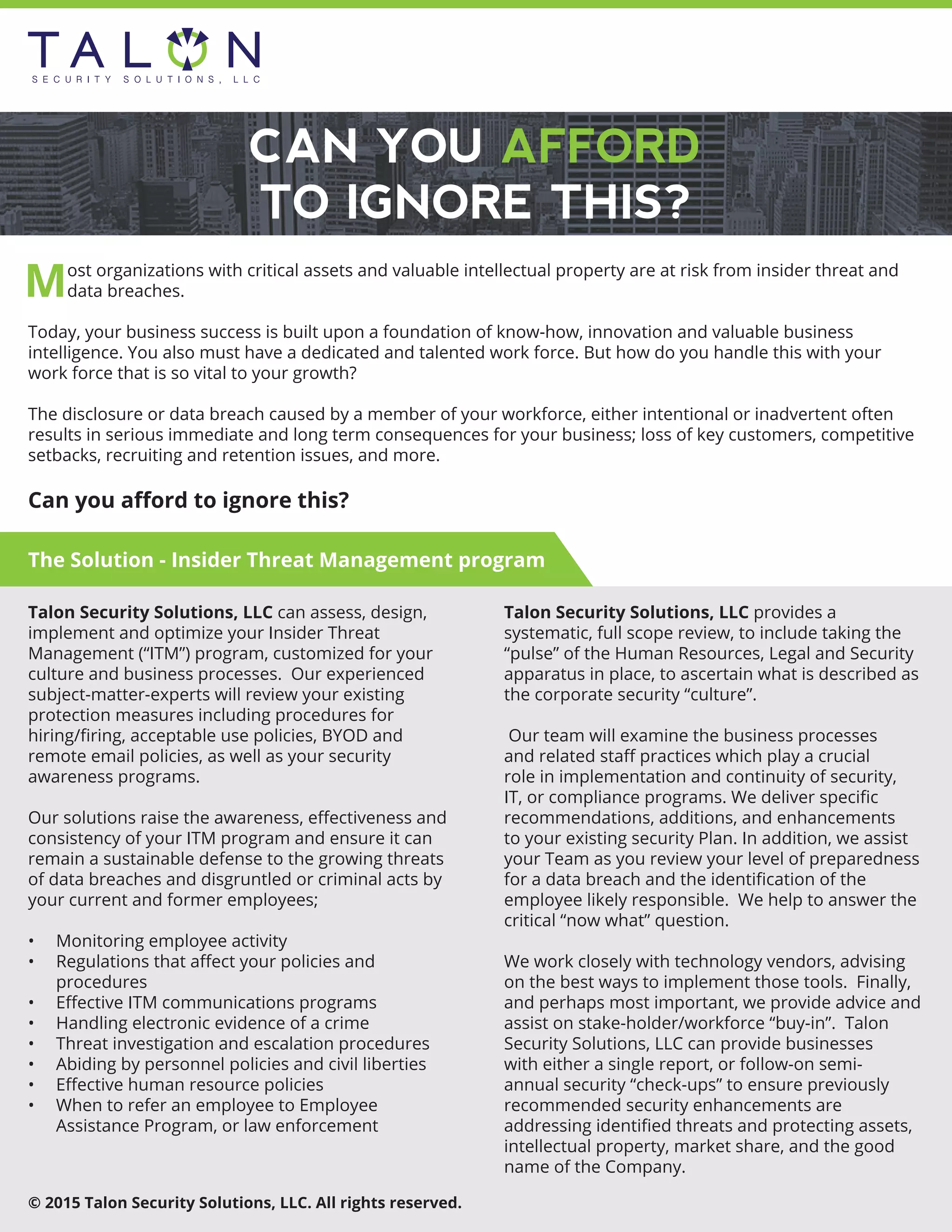 Talon Security Solutions - Sell Sheet (1) | PDF