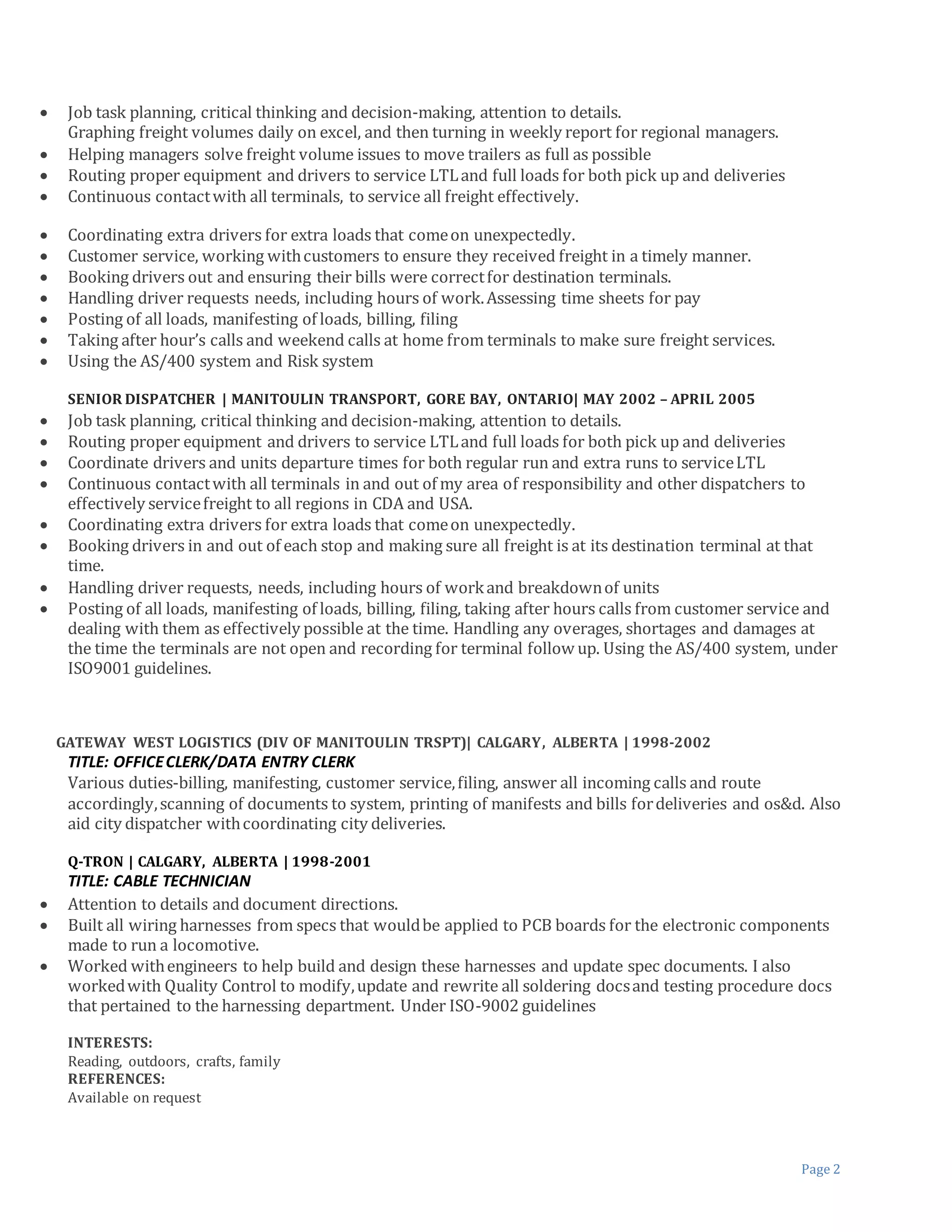 Resume2, Carrie Saikkonen copy | DOCX | Logistics | Business