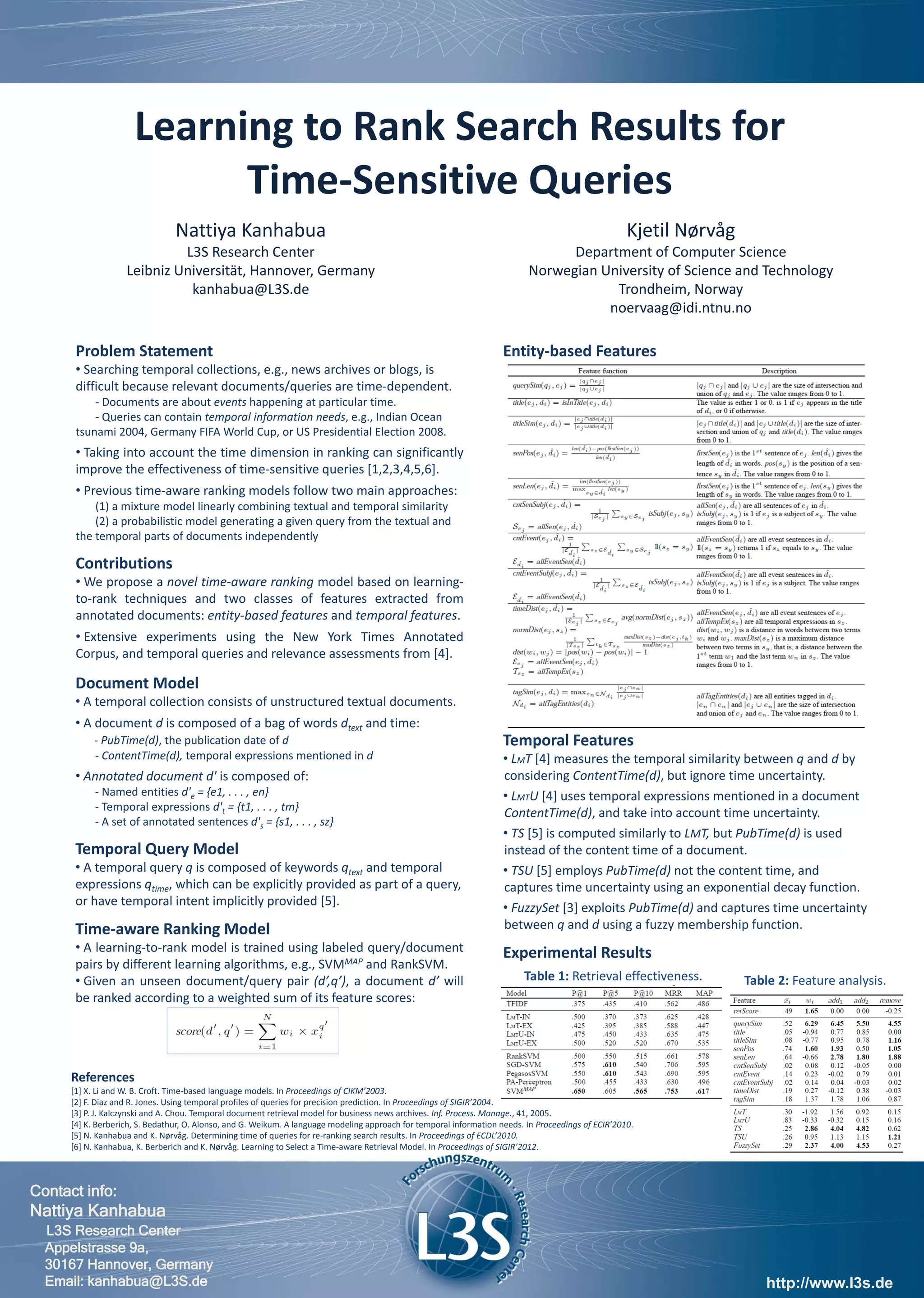 Learning to Rank Search Results for Time-Sensitive Queries (poster ...