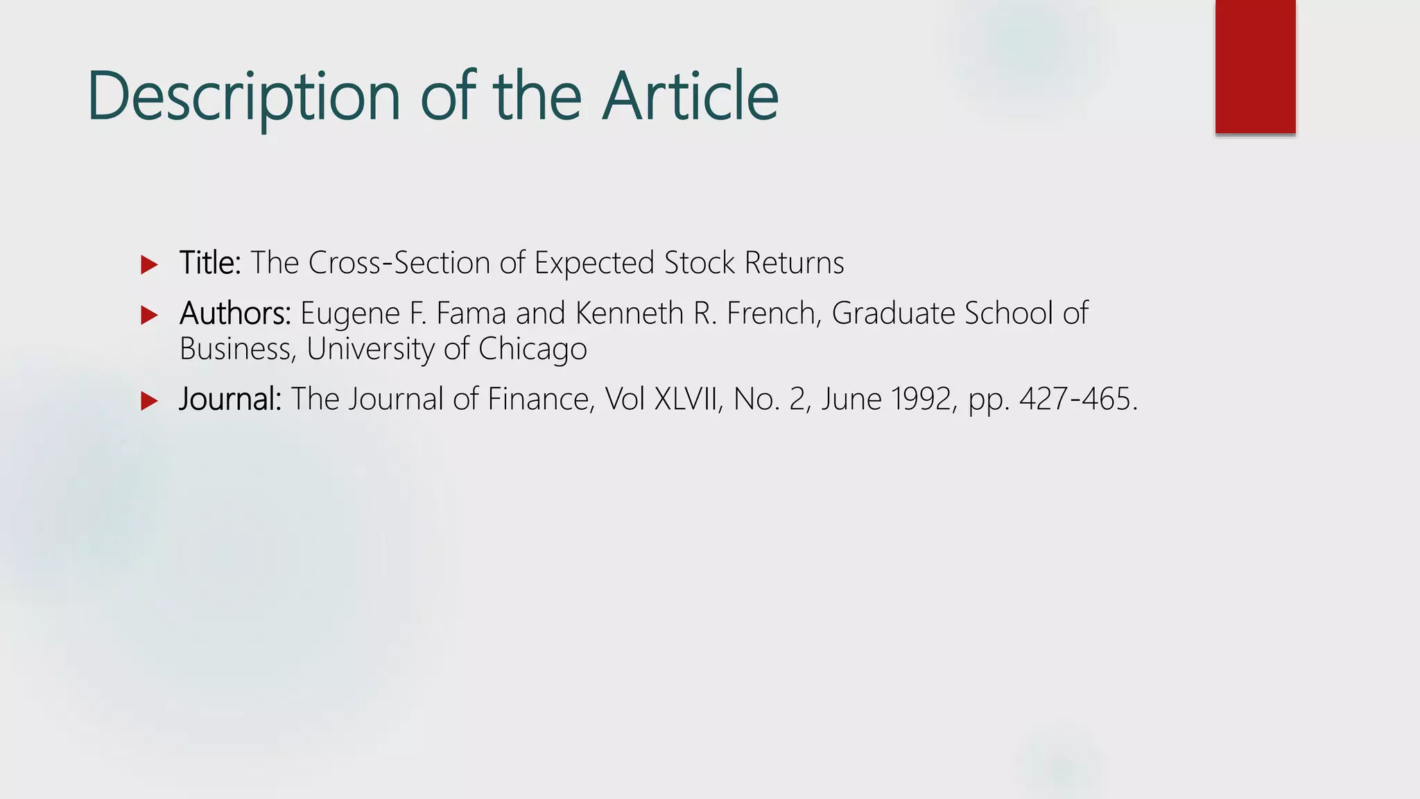 THE CROSS-SECTION OF EXPECTED STOCK RETURNS | PPTX