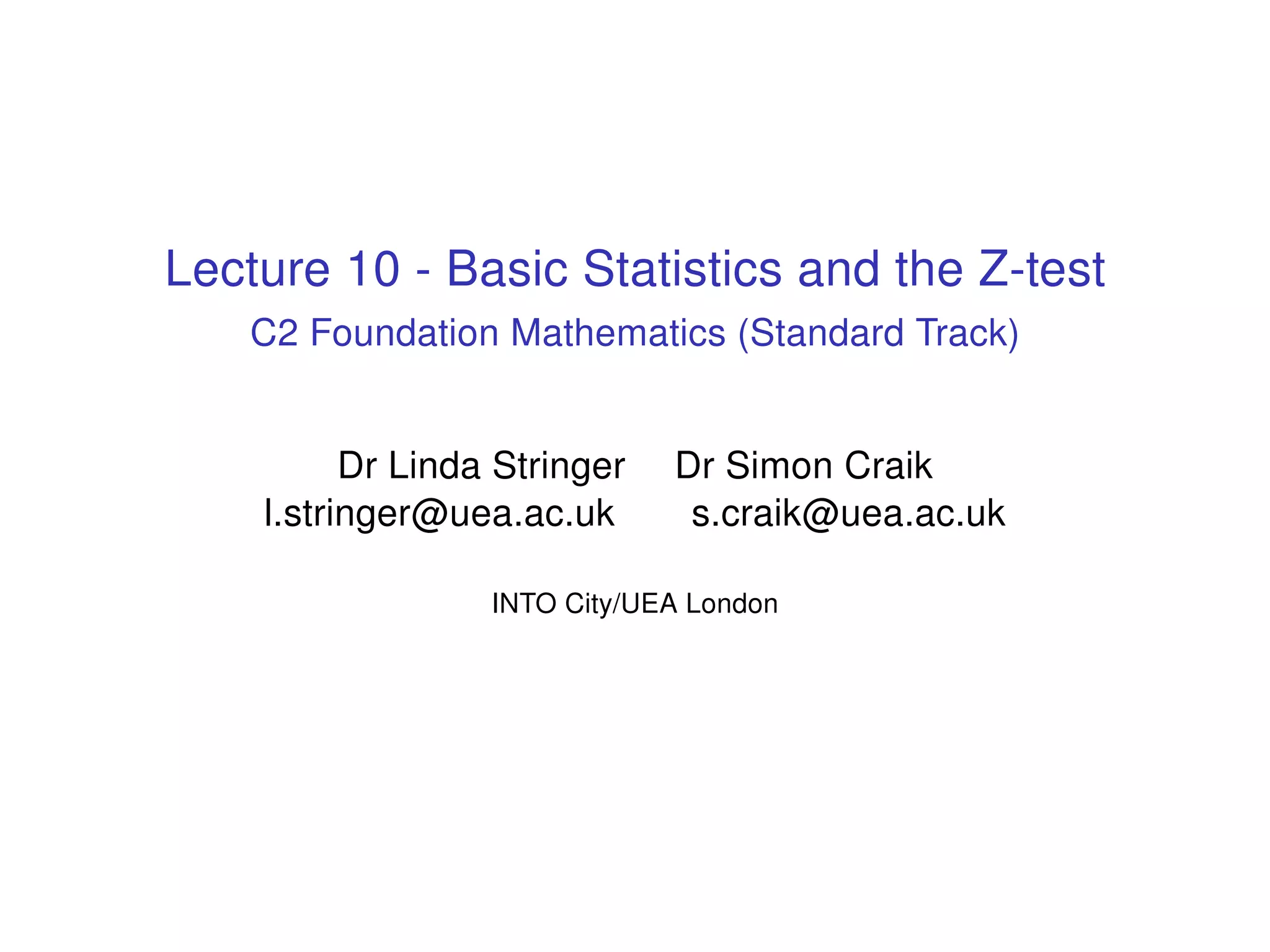 C2 st lecture 10 basic statistics and the z test handout | PDF ...