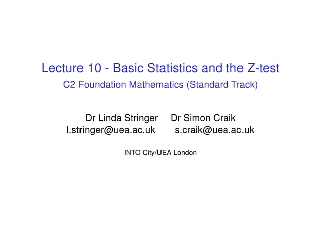 C2 st lecture 10 basic statistics and the z test handout | PDF ...