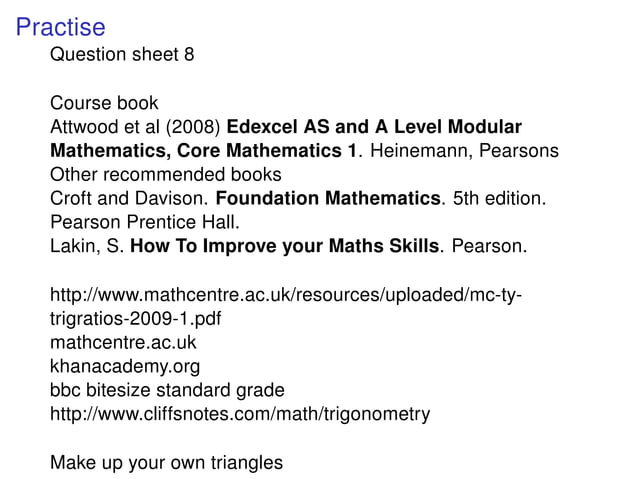 C2 st lecture 8 pythagoras and trigonometry handout | PDF | Physics | Science