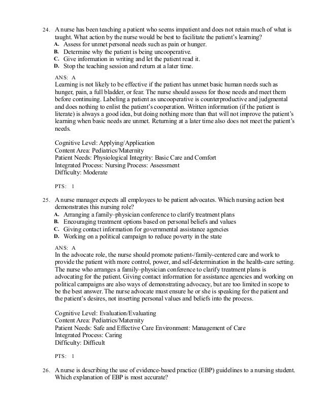 Maternity nursing school review questions