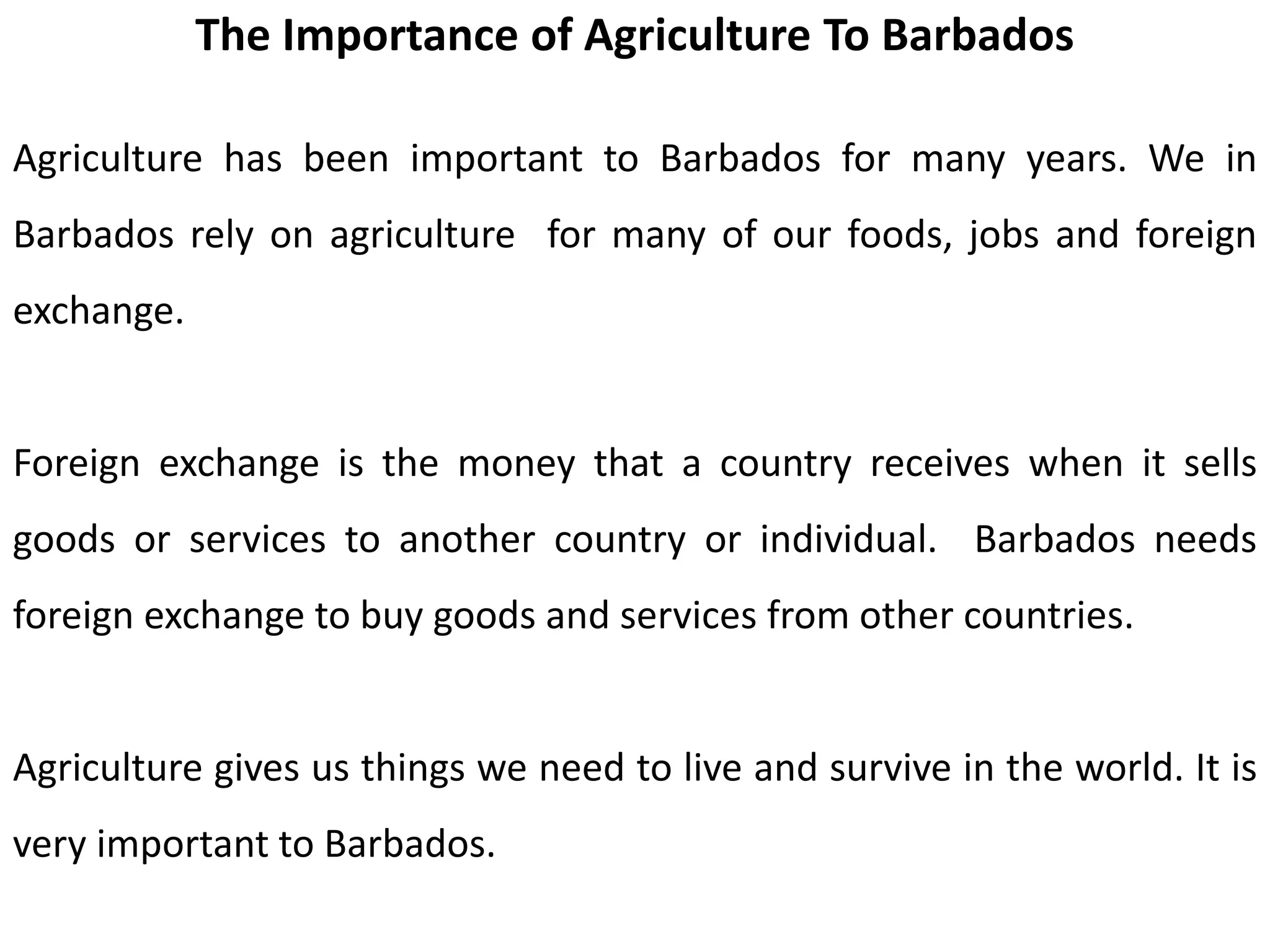 Why is agriculture important to Barbados | PPT
