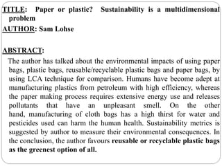Life cycle assessment of bags final | PPTX