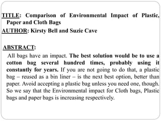 Life cycle assessment of bags final | PPTX