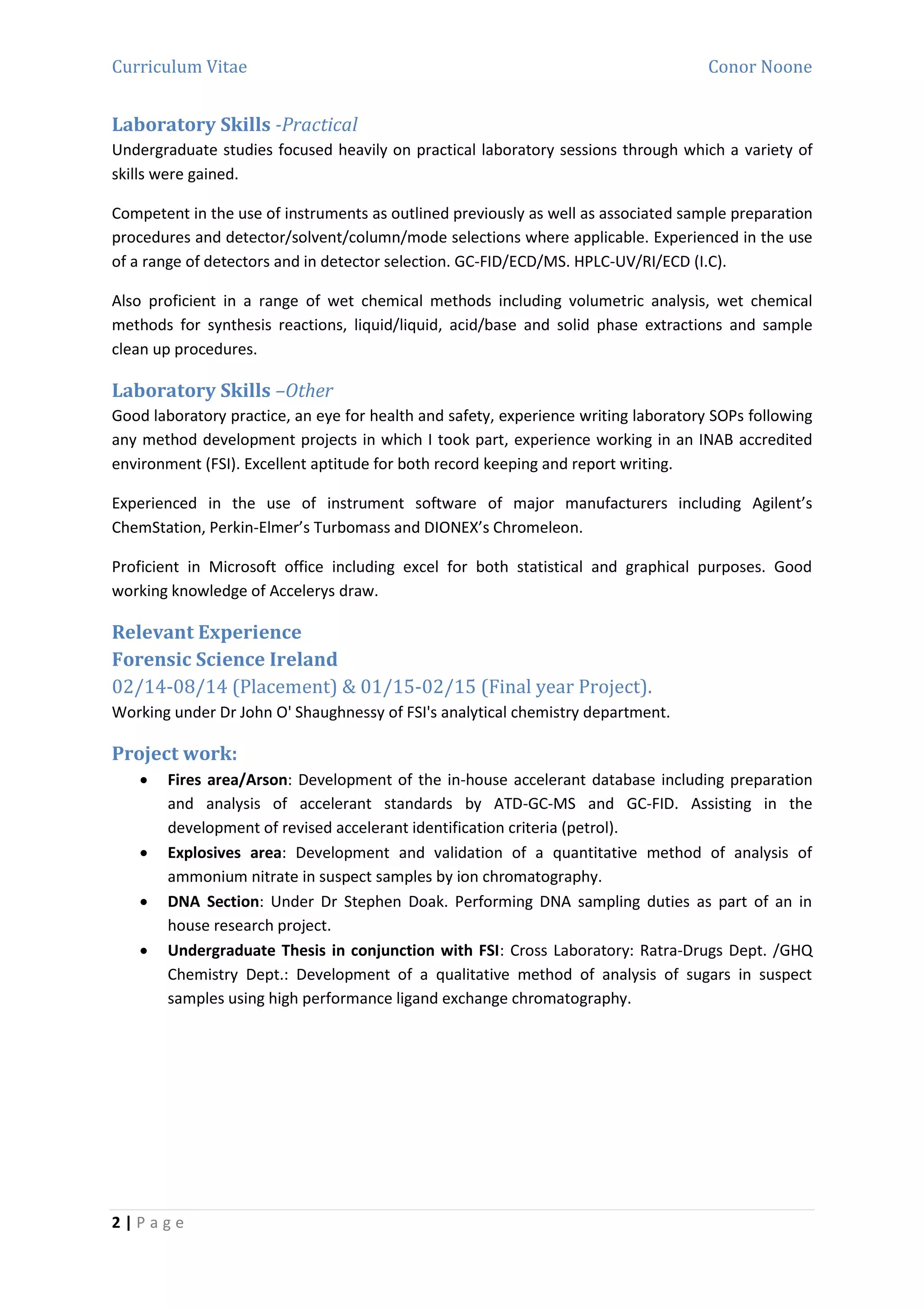 C.V-Conor Noone Chemistry Updated 16.06.15.compressed | PDF