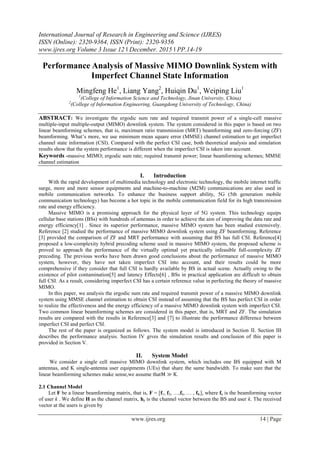 Performance Analysis of Massive MIMO Downlink System with Imperfect Channel State Information | PDF