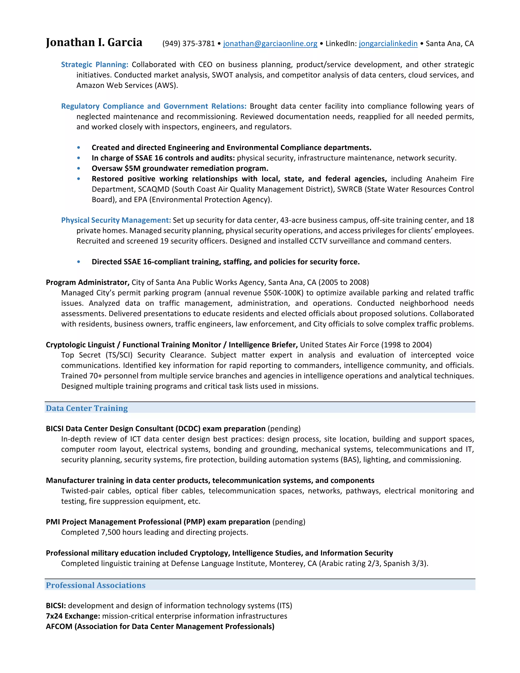 Jonathan Garcia resume Data Center Operations Management | PDF