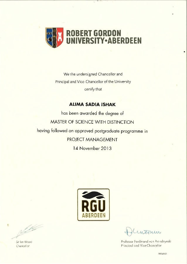 Robert Gordon University Certificate