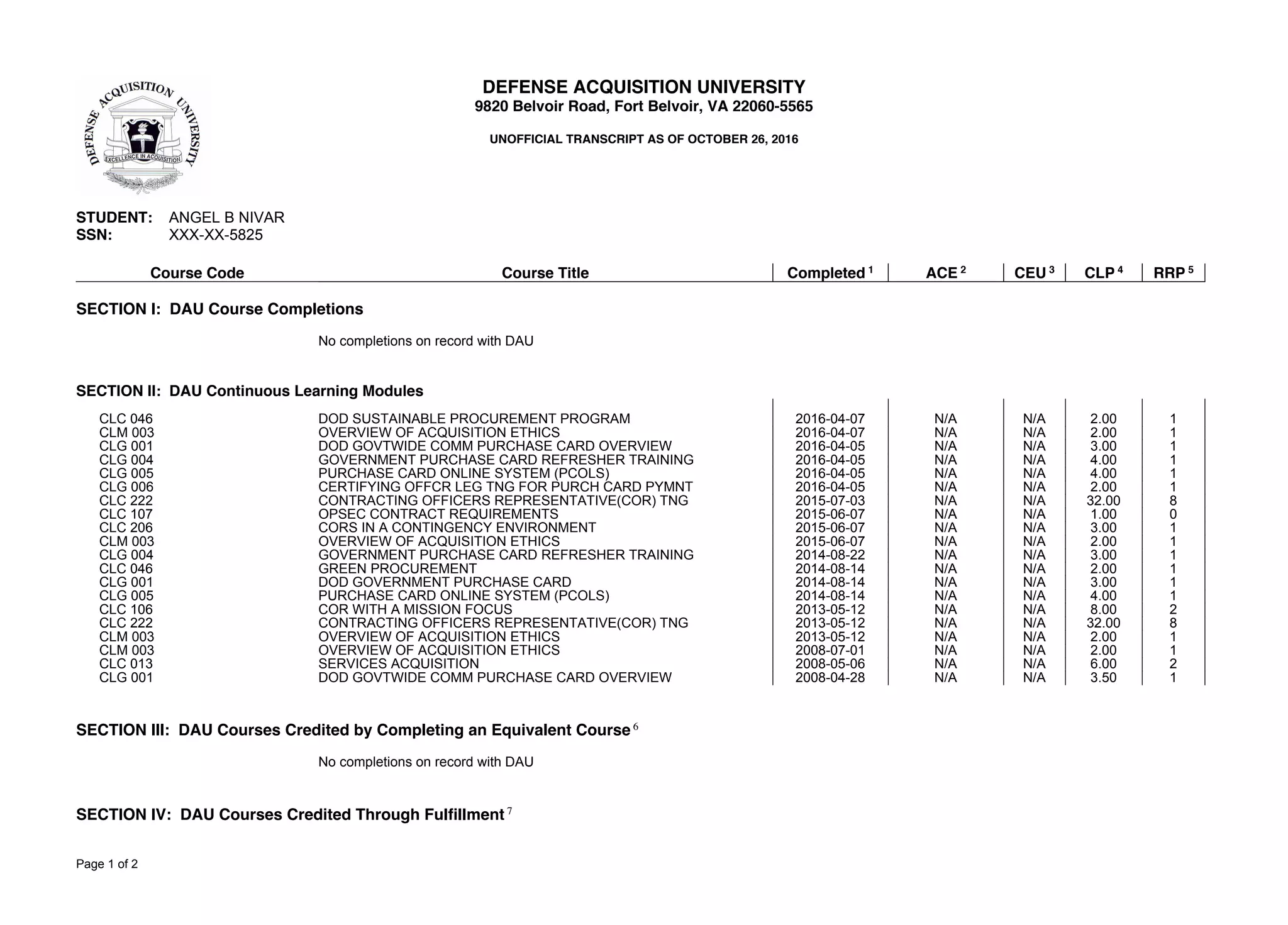 Defense Acquisition University Transcript | PPT