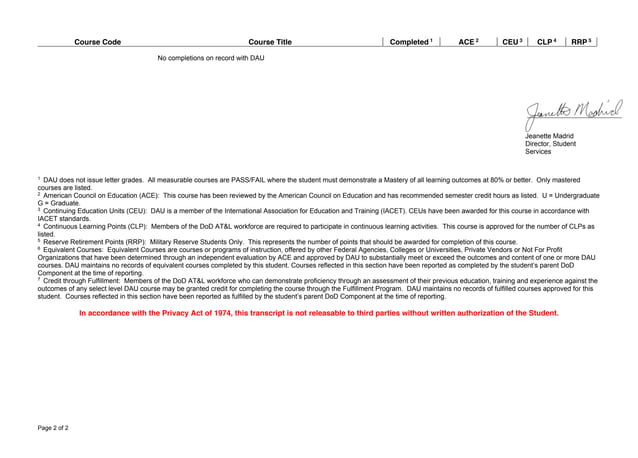 Defense Acquisition University Transcript | PPT