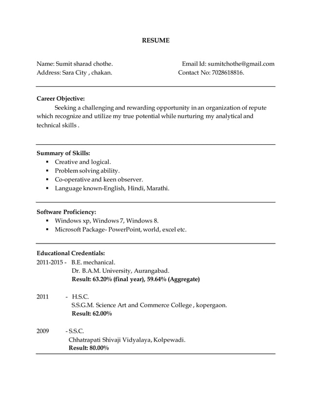 sumit job resume | DOCX