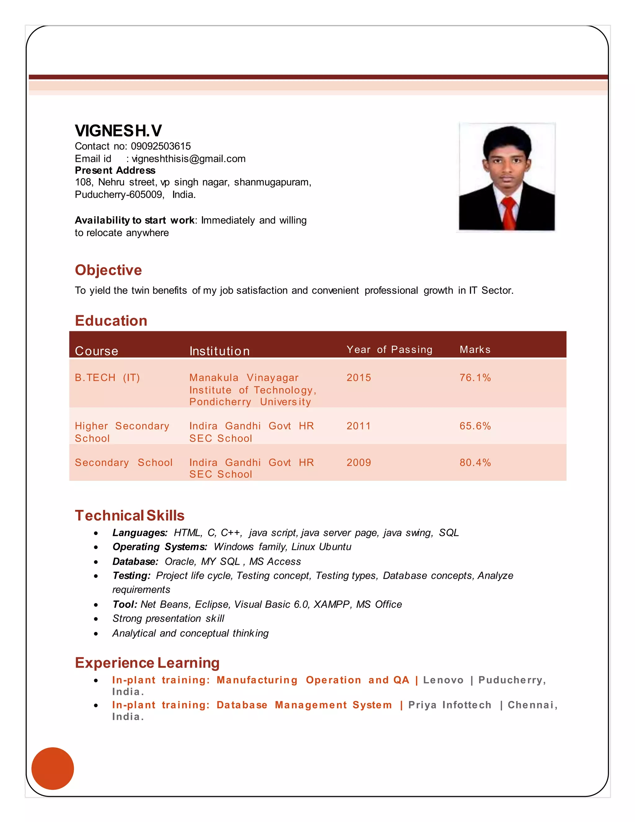 vignesh_Resume1 | DOCX