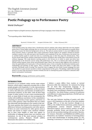 Poetic Pedagogy up to Performance Poetry, Hyderabad | PDF