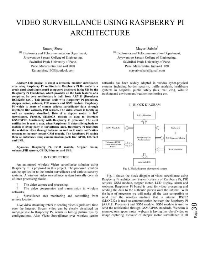 Video Surveillance Using Raspberry Pi Architecture | PDF