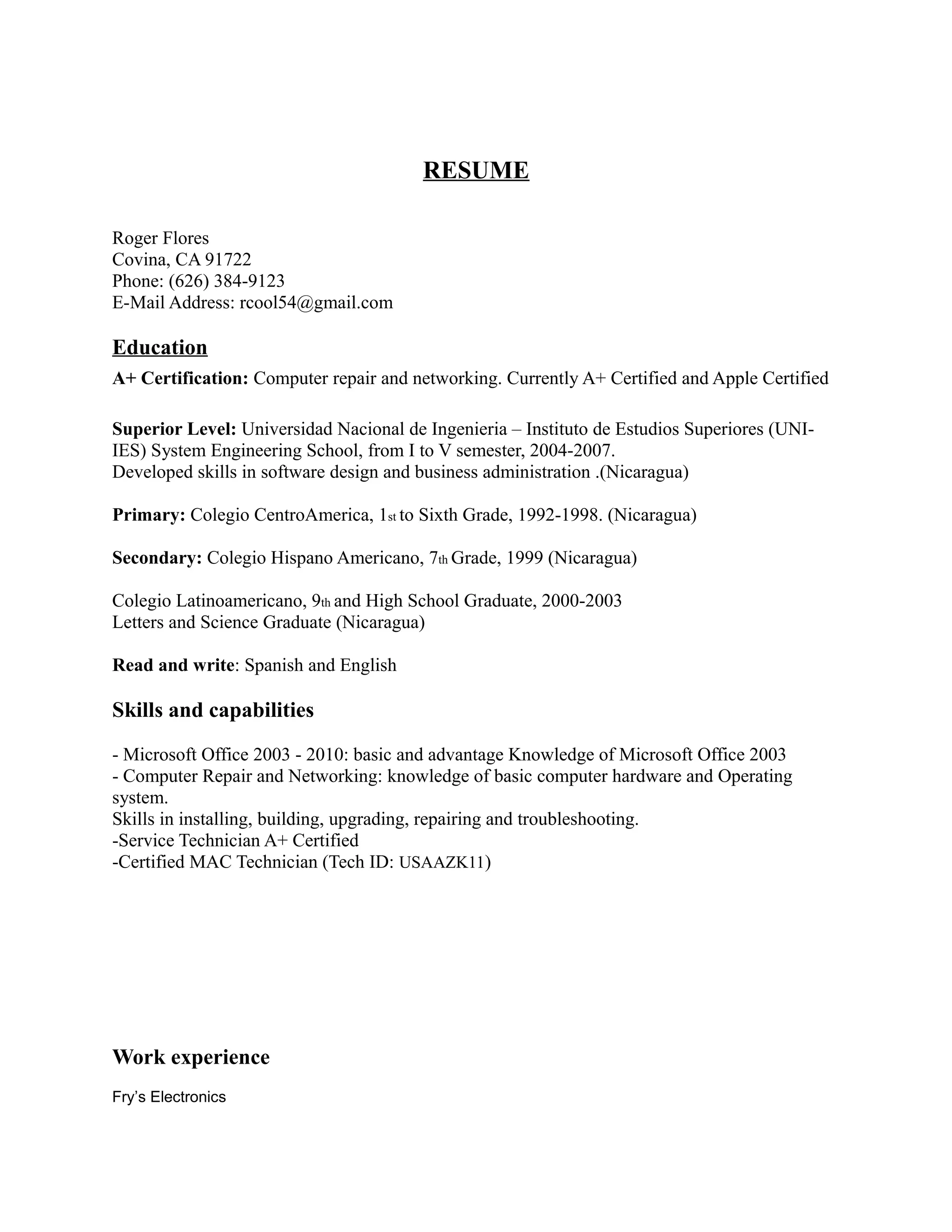 Roger Flores resume | DOC