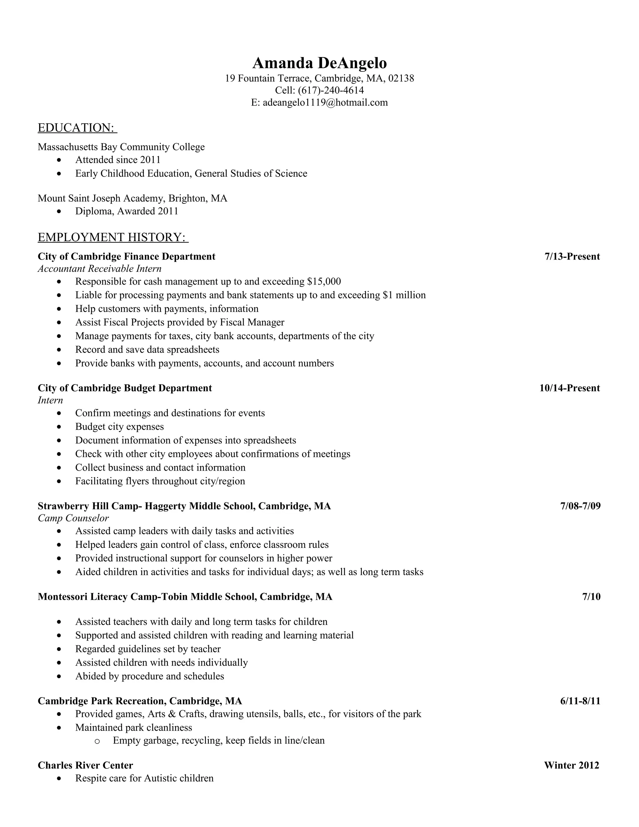 amandaresume | DOC | Daycare and Pre-School | Parenting