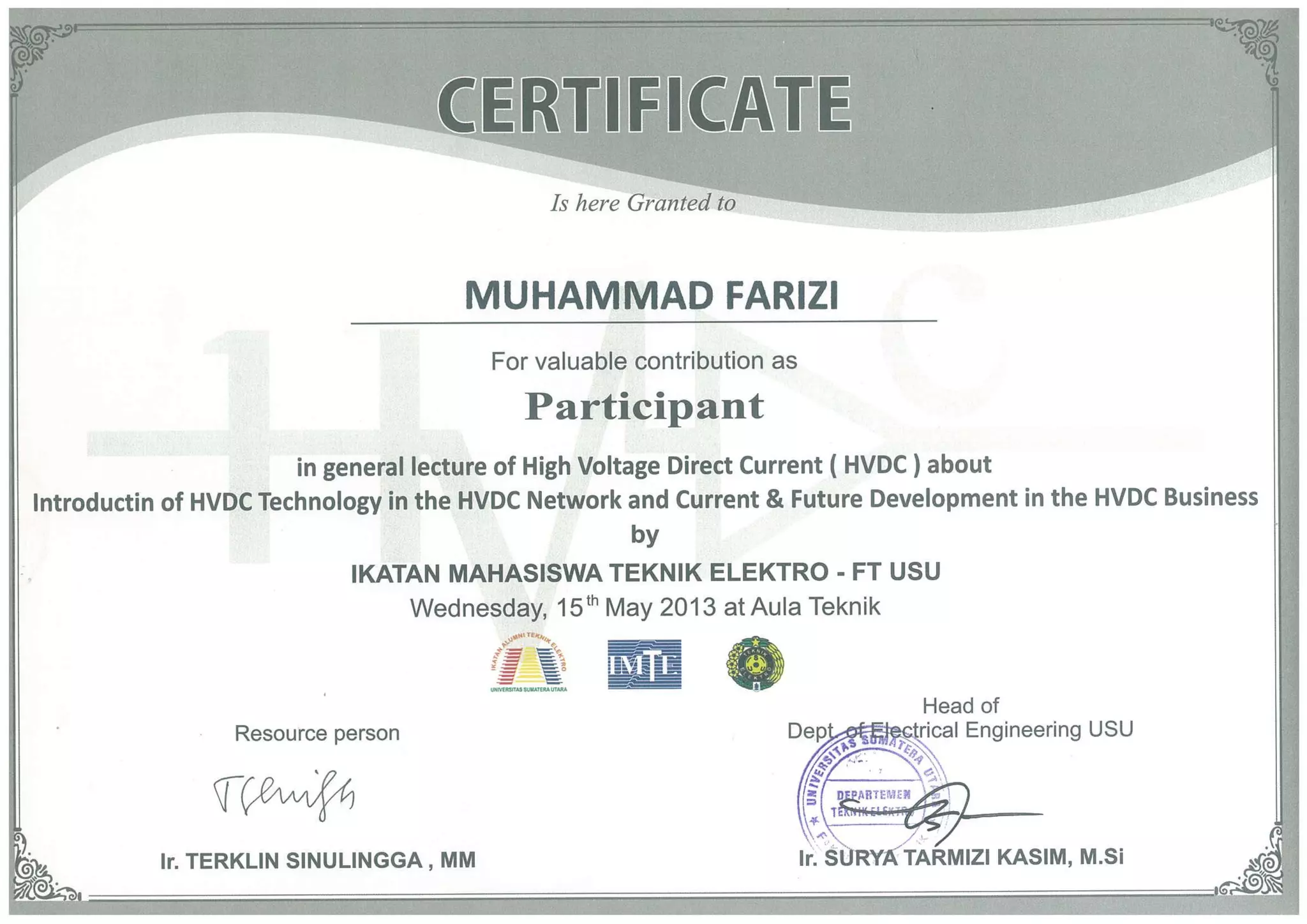 Sertifikat HDVC (High Voltage Direct Current) | PPT