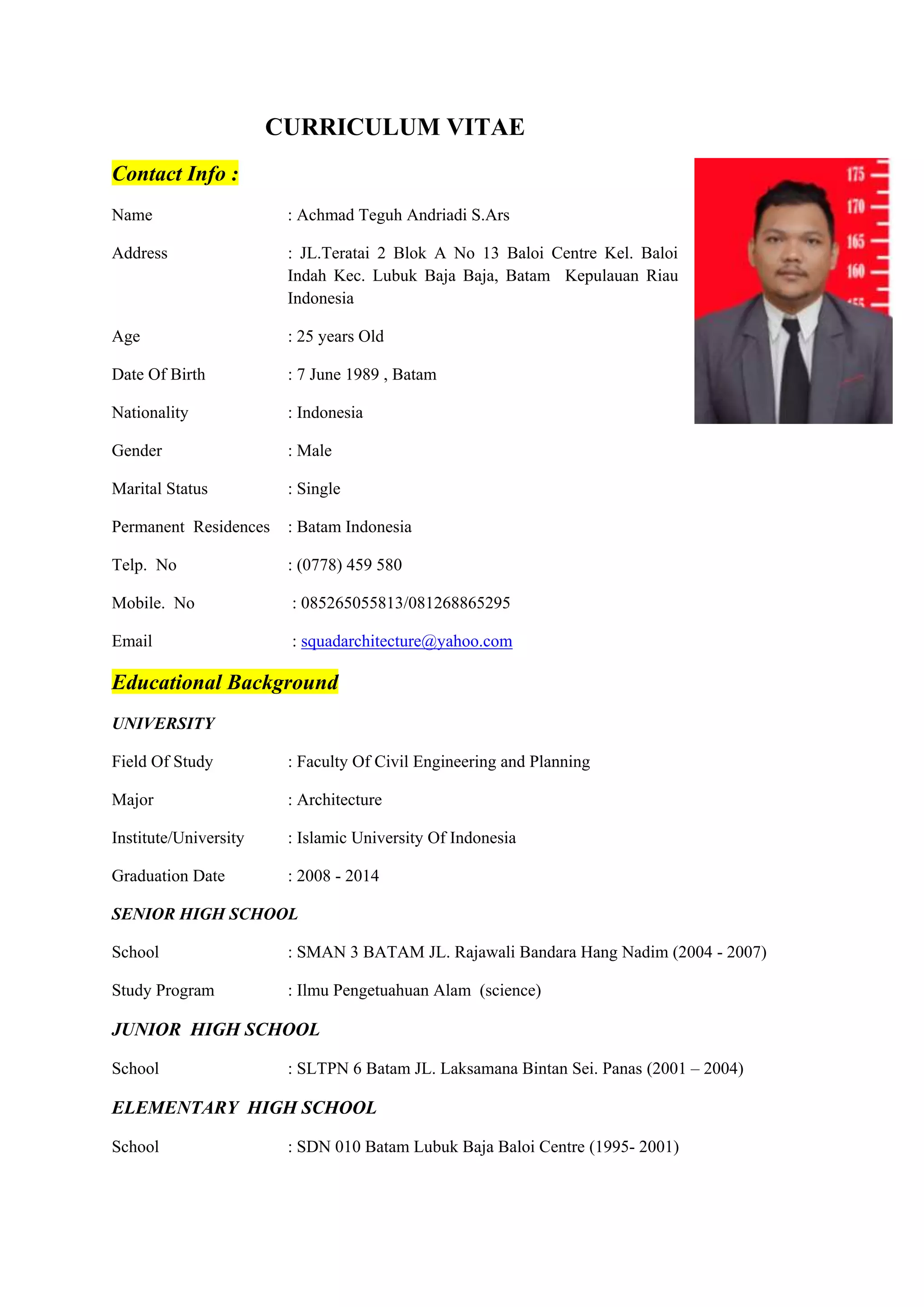 CV ACHMAD TEGUH ANDRIADI | PDF
