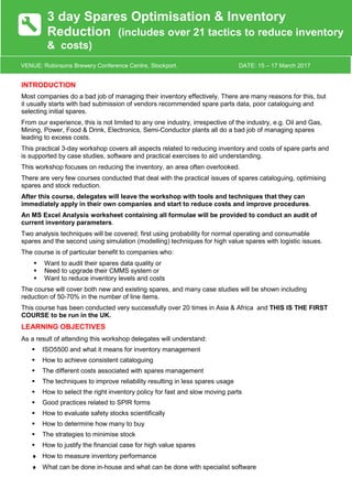 C3 3 day spares optimisation rationalisation 2017 01 | PDF