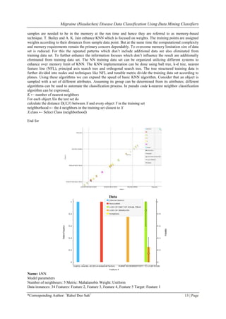 Migraine (Headaches) Disease Data Classification Using Data Mining Classifiers | PDF