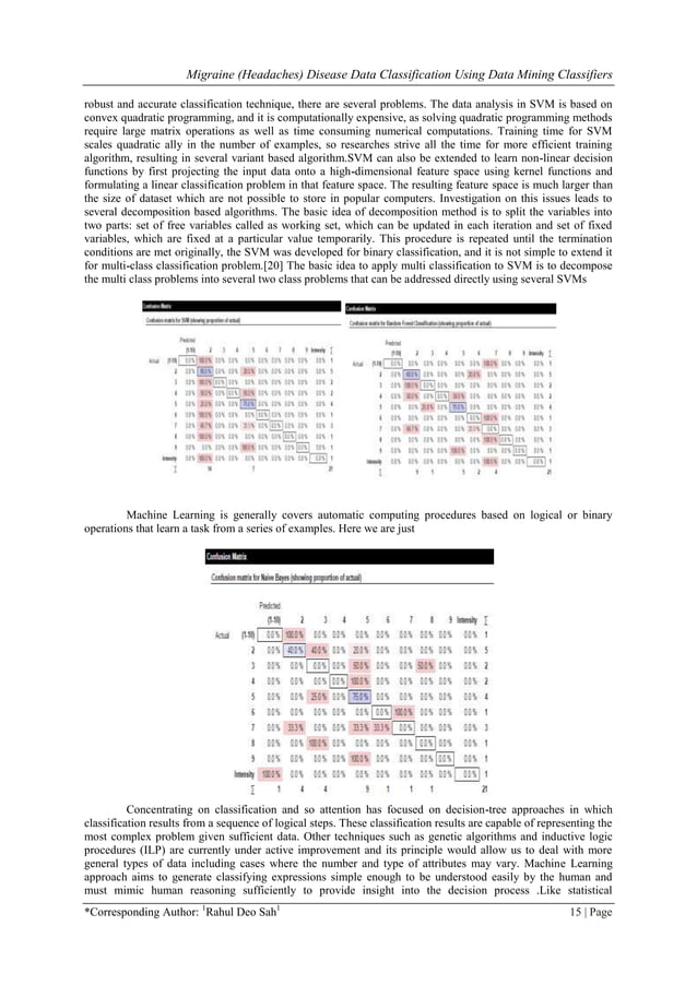 Migraine (Headaches) Disease Data Classification Using Data Mining Classifiers | PDF