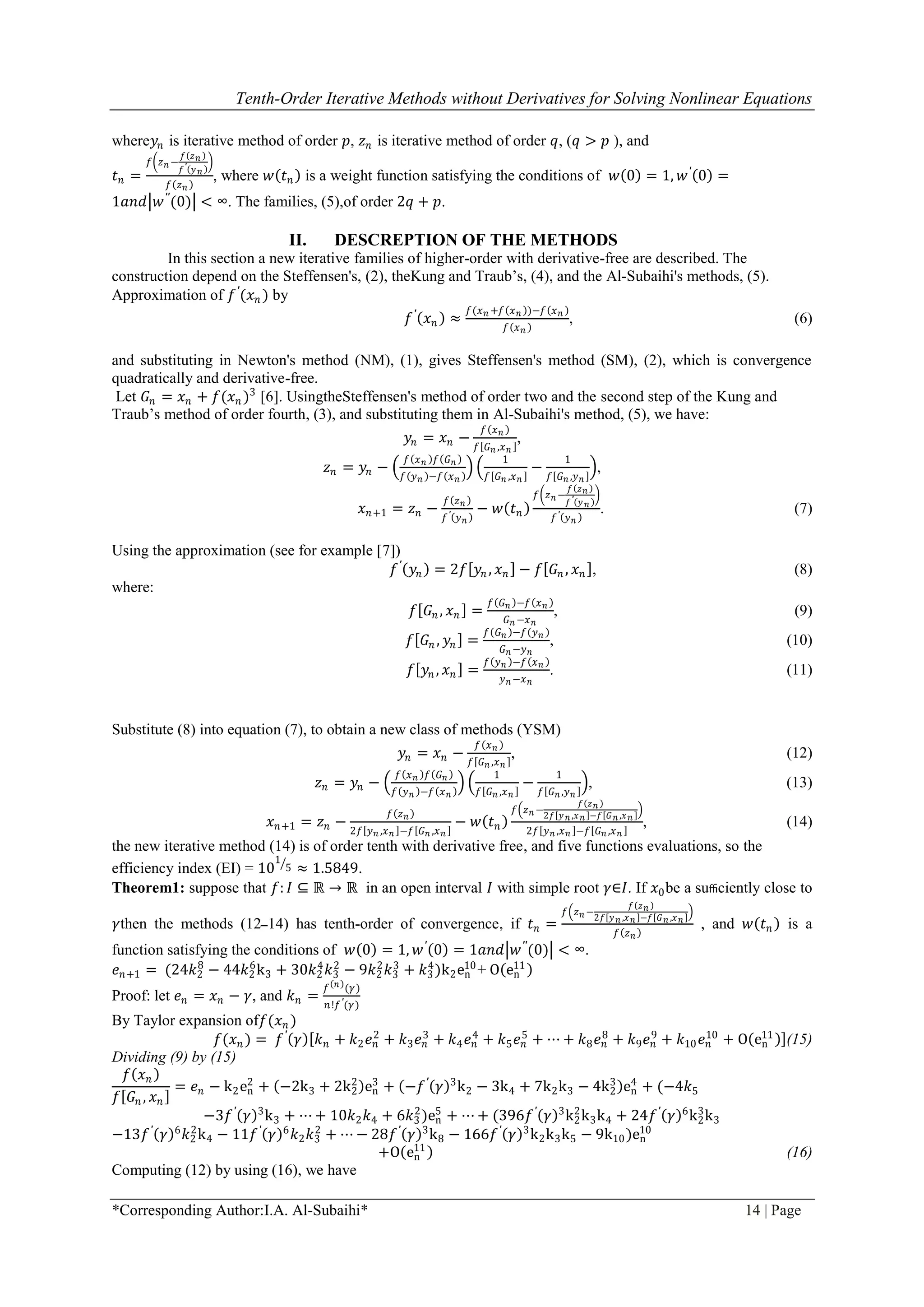 Tenth-Order Iterative Methods withoutDerivatives forSolving Nonlinear ... Tenth-Order Iterative Methods withoutDerivatives forSolving Nonlinear ...