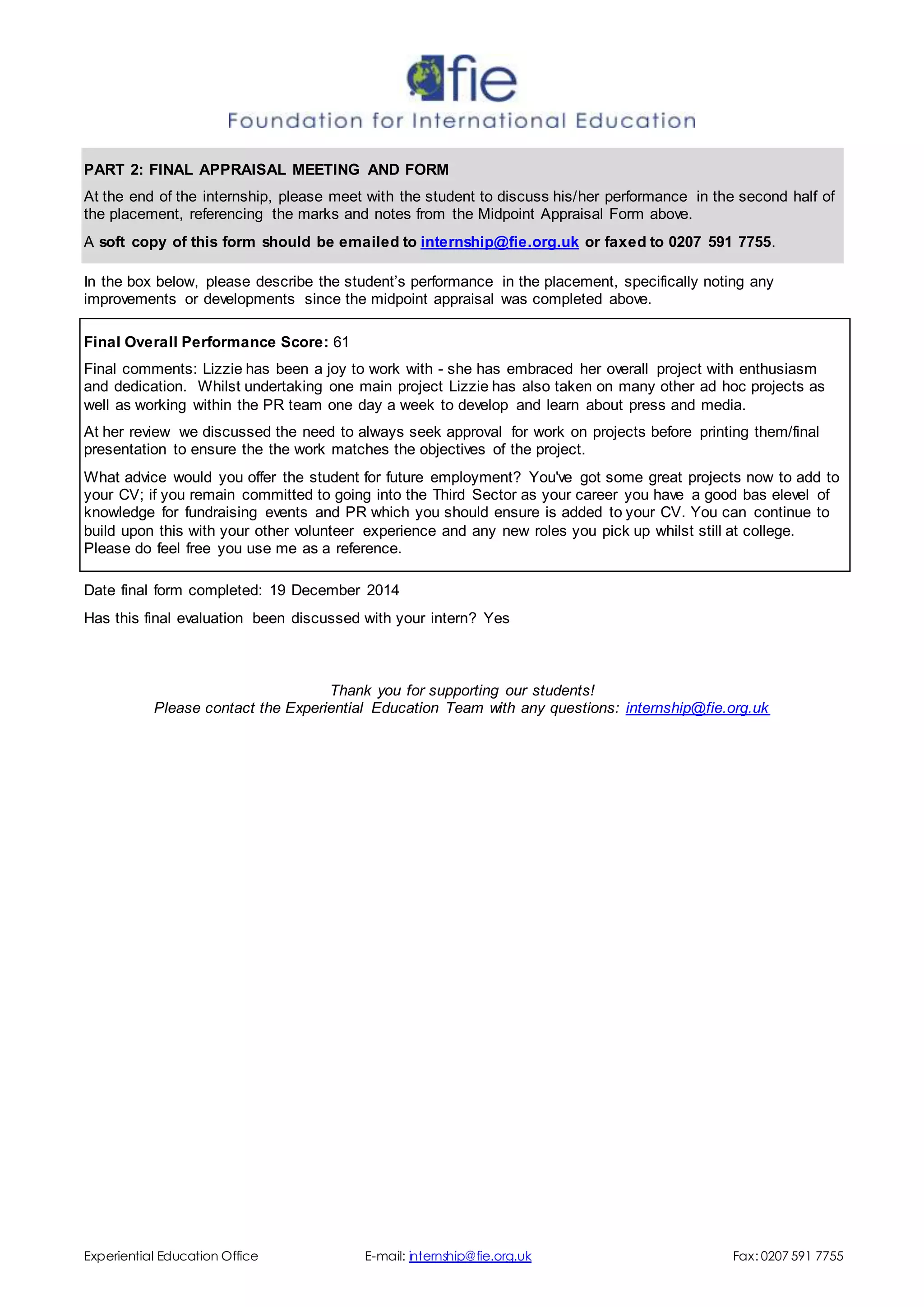 Intern Performance Appraisal | DOCX