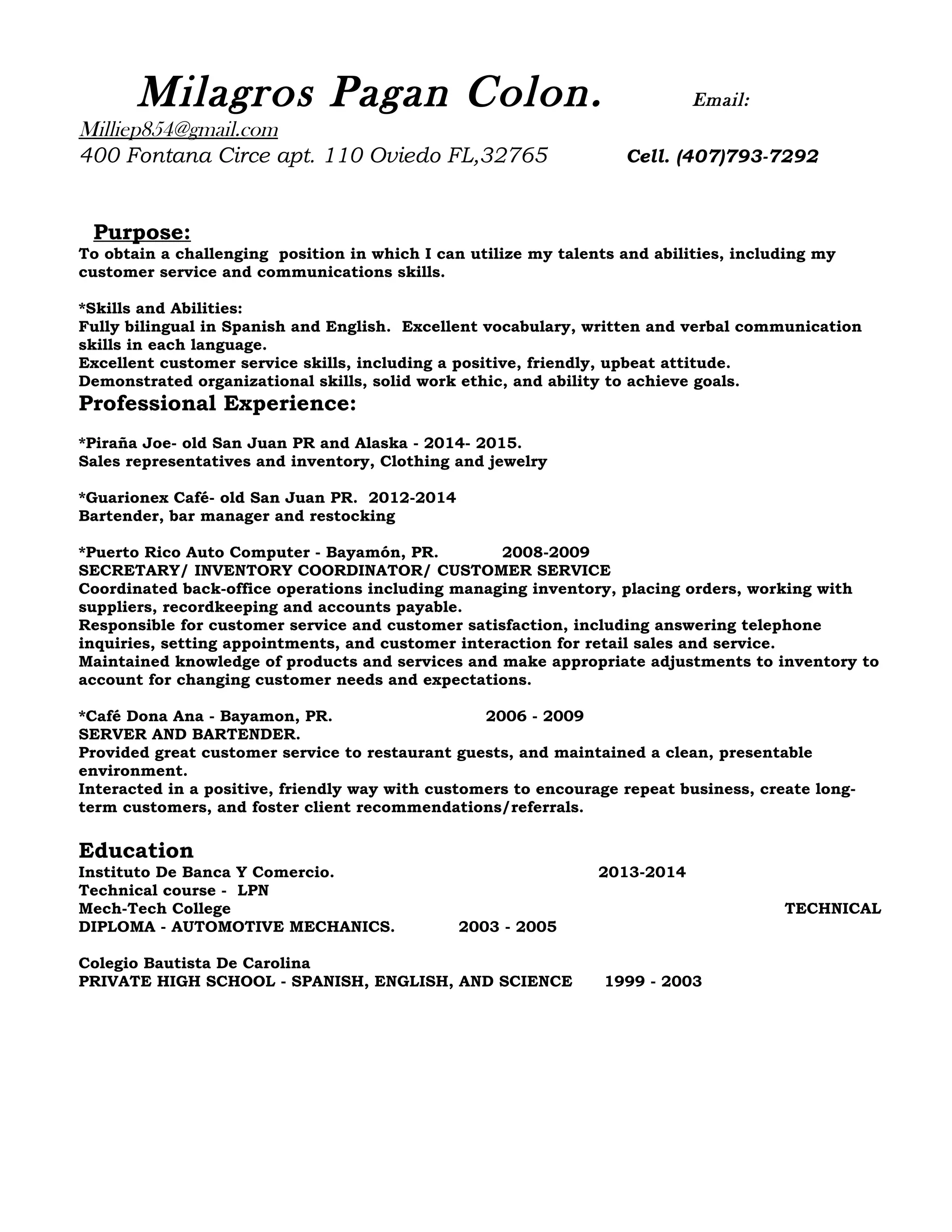 Milagros pagan resume | DOC