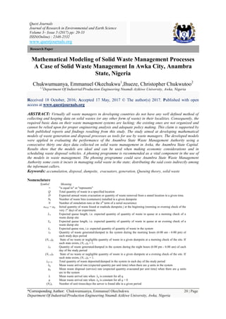 Mathematical Modeling of Solid Waste Management Processes A Case of ...