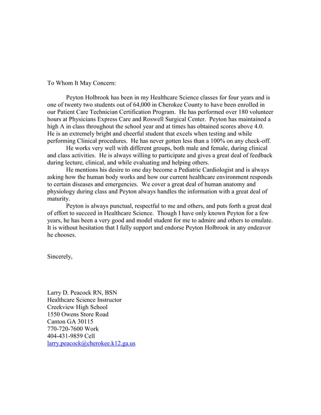 Mr. Peacock's Letter of Rec | PDF