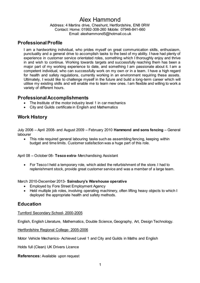 Alex Hammond CV | DOCX