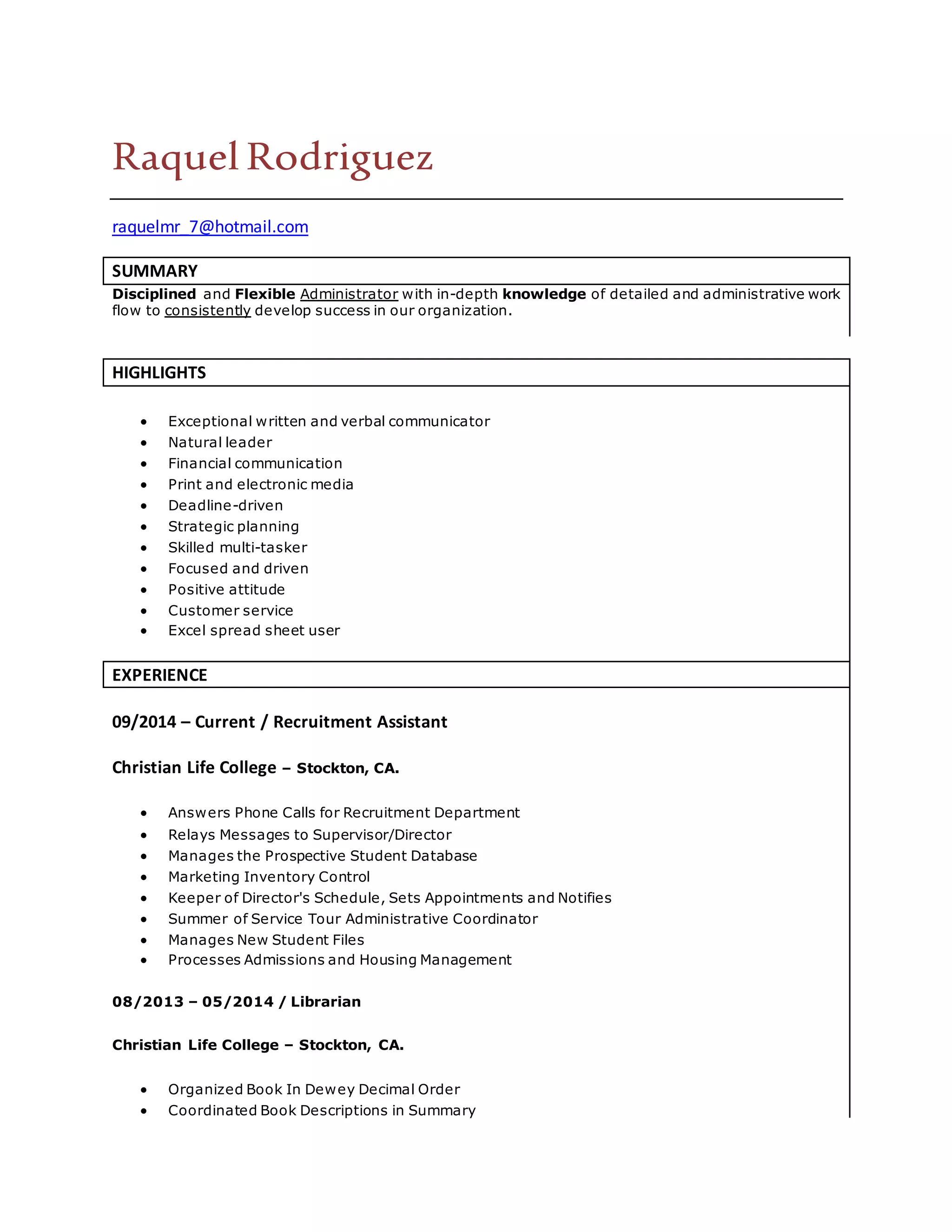 Raquel Rodriguez Resume 2016 | DOCX | Education