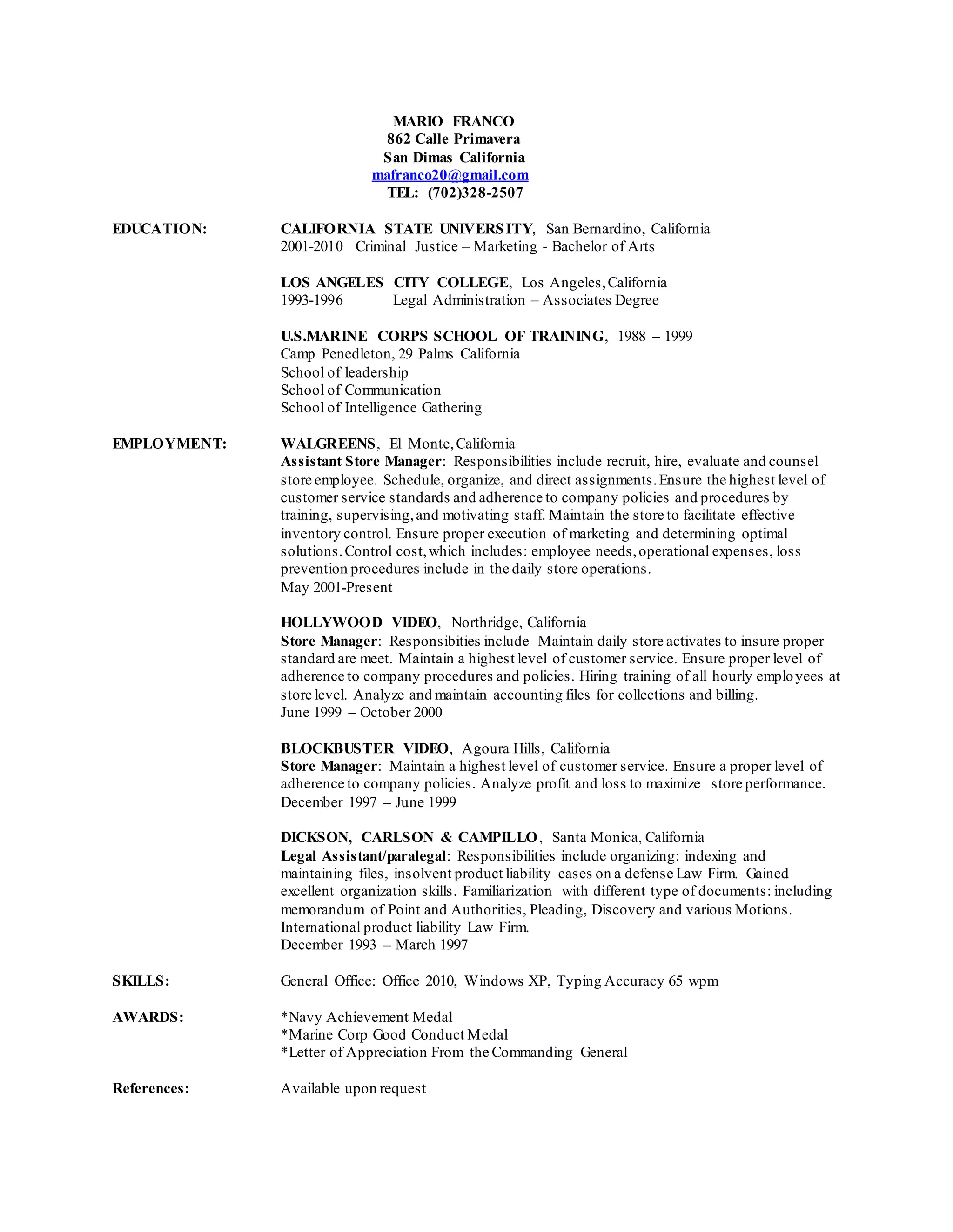 MARIO FRANCO RESUME | DOCX