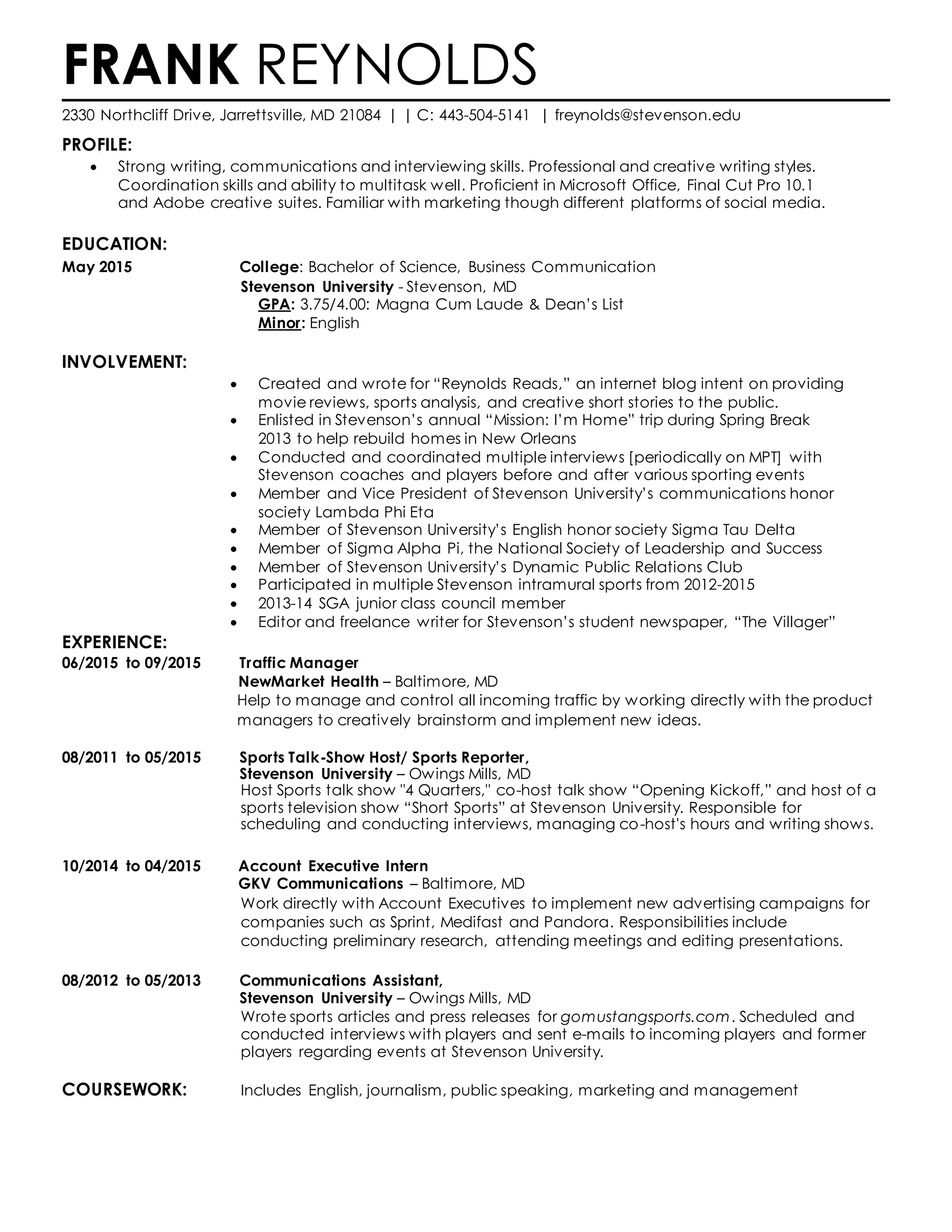 Frank Reynolds resume | DOCX