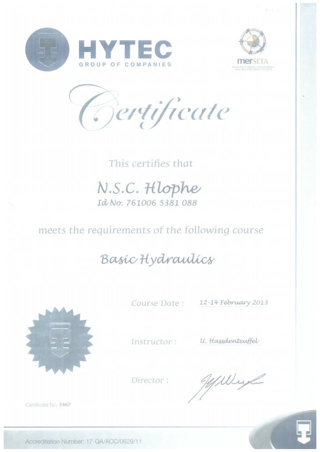 Hydraulics Certificate | PDF