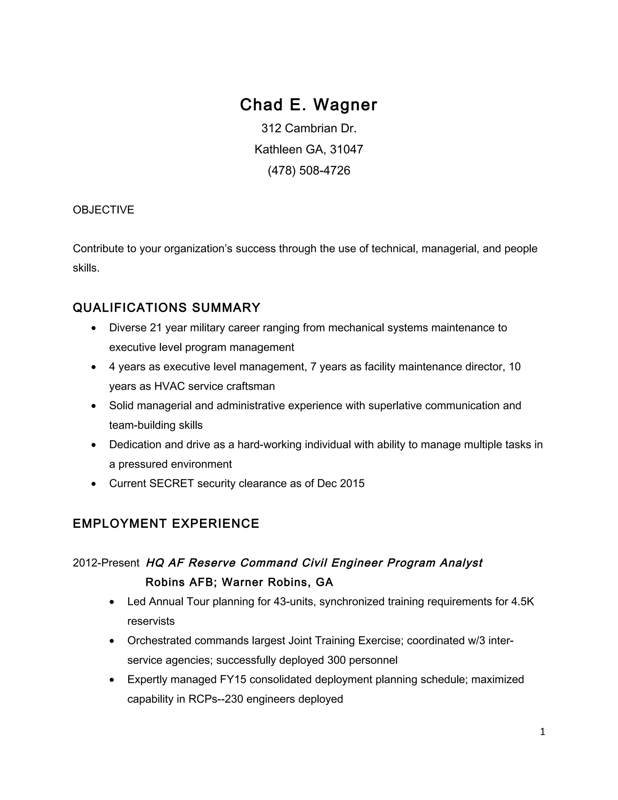 Chad Wagner Resume | PDF
